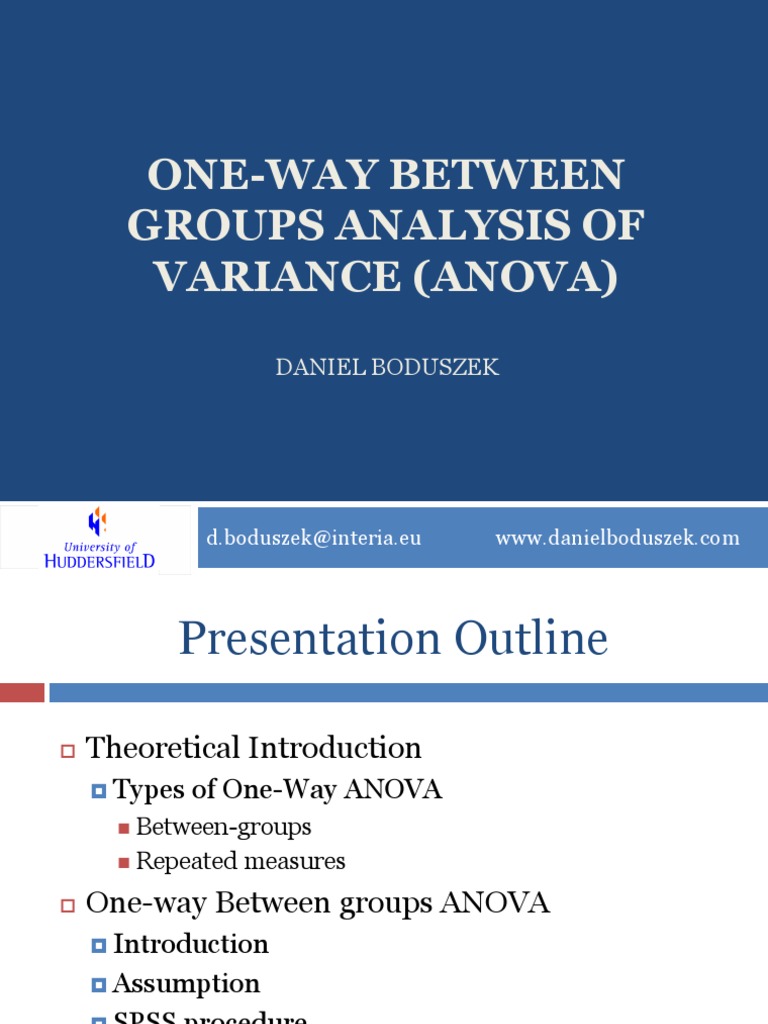 One-Way Between Groups Analysis of Variance (Anova) : Daniel Boduszek ...