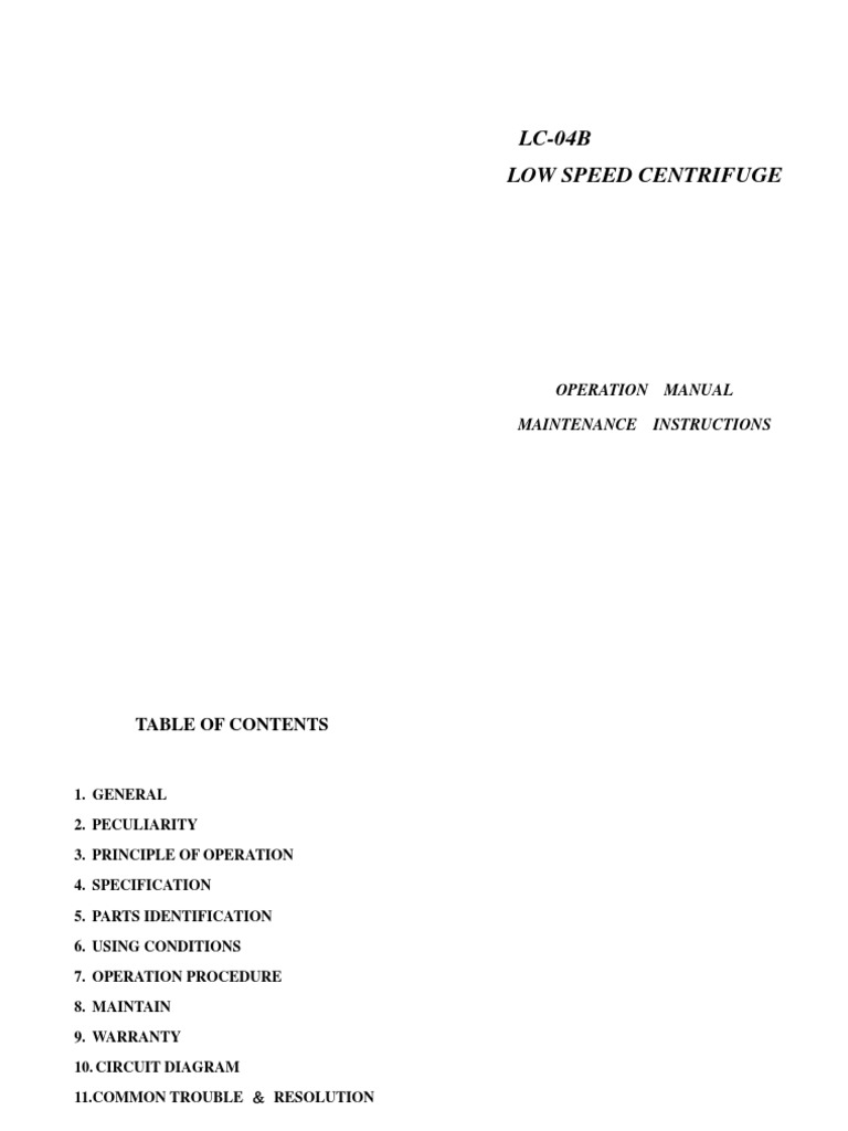 LC-04B Plus Tabletop Low Speed Centrifuge: Operation Manual Maintenance ...