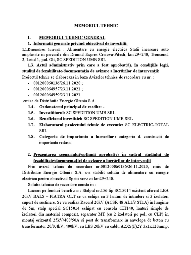 11.memoriu Tehnic | PDF