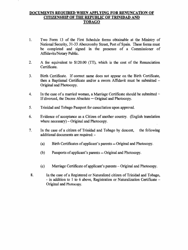 Required Documents for Citizenship Renunciation | PDF | Law