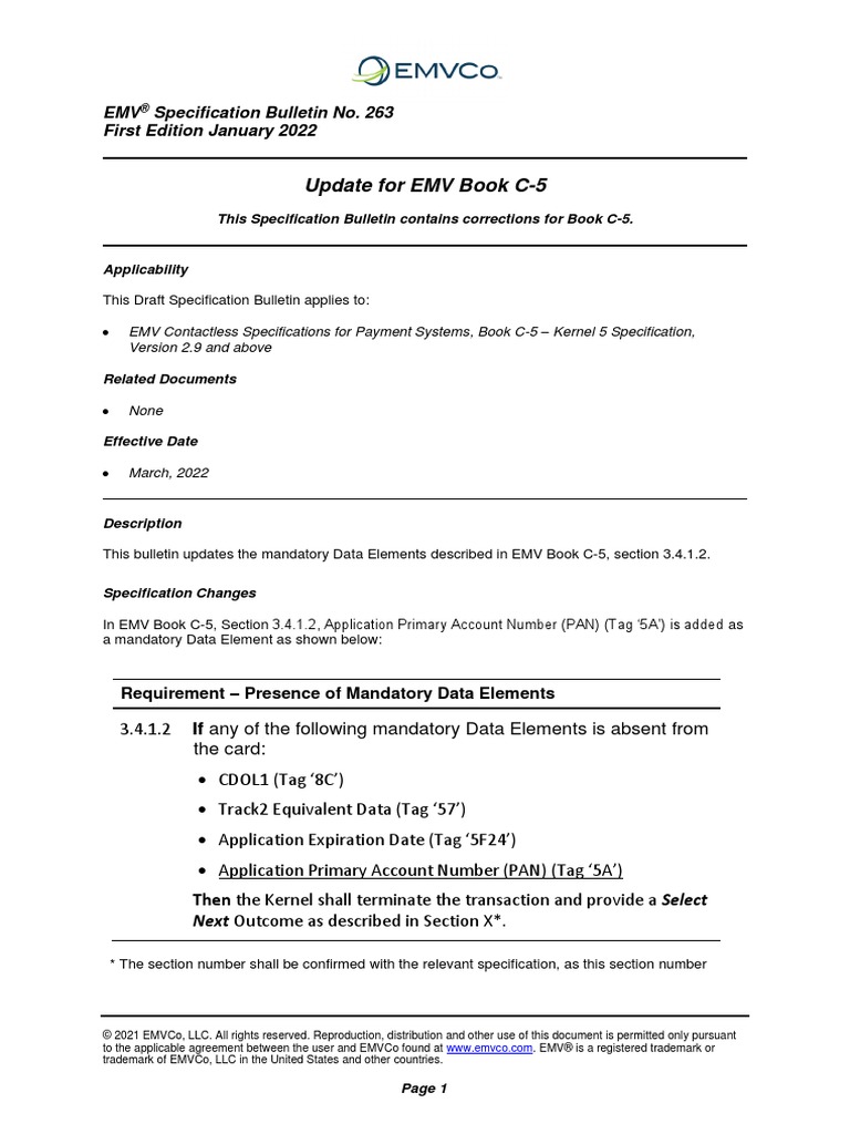 Update For EMV Book C-5: EMV Specification Bulletin No. 263 First Edition January 2022 | PDF ...