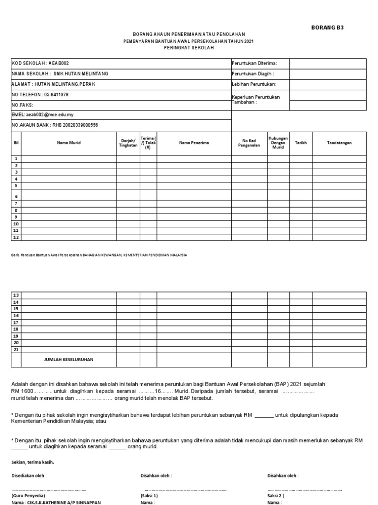 Borang Bap Kelas | PDF