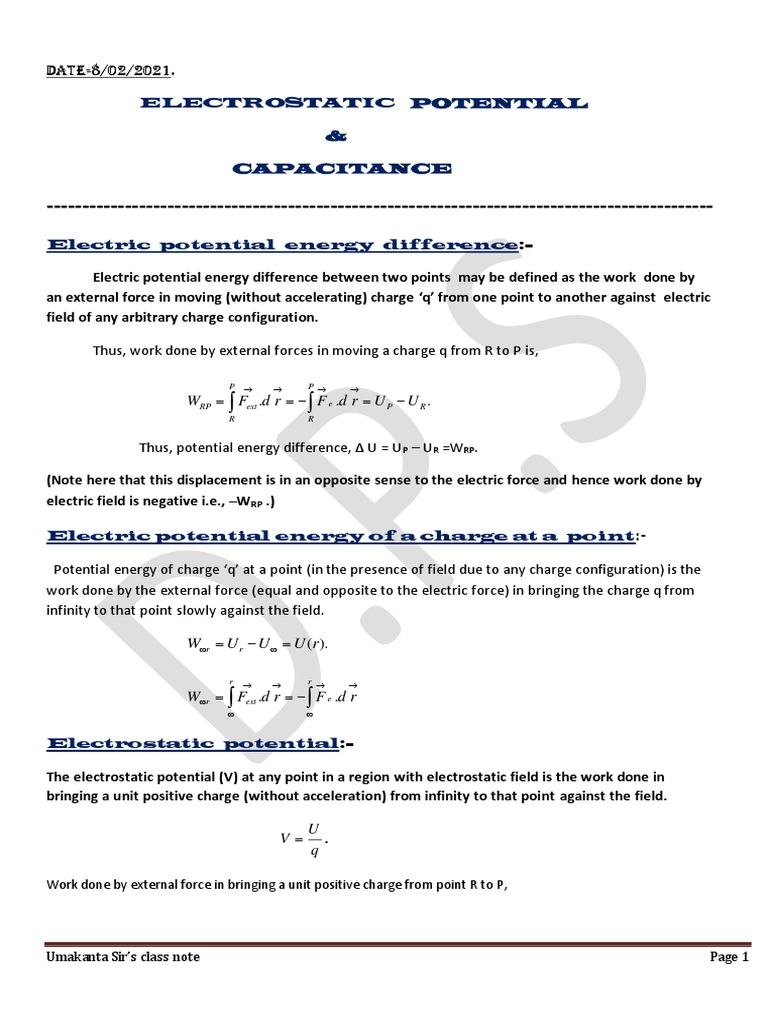 1121214-Electrostatic Potential and Capacitance | PDF | Capacitor ...