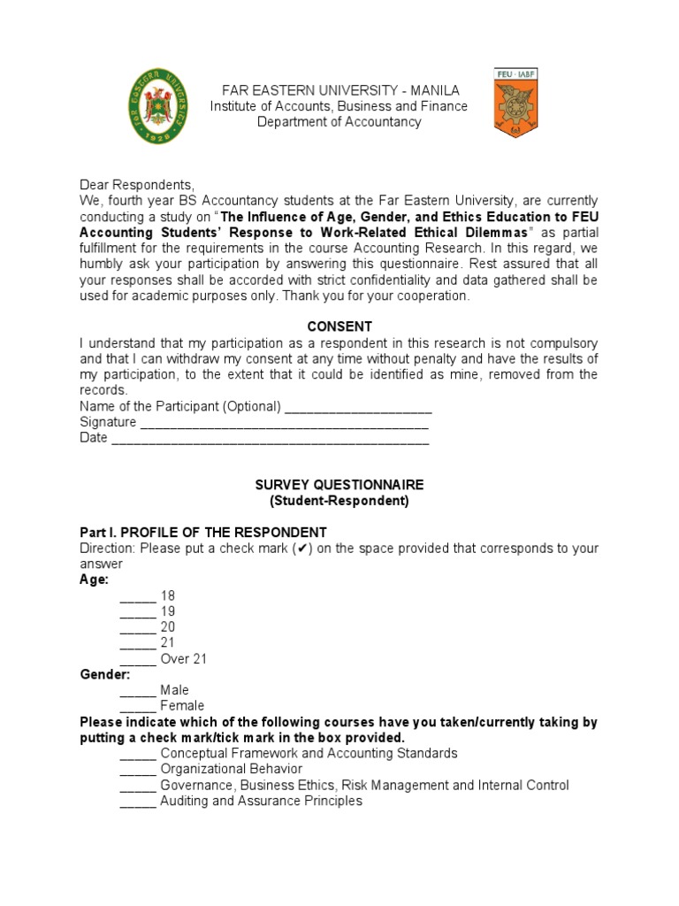 Survey Questionnaire | PDF | Accounting | Sales