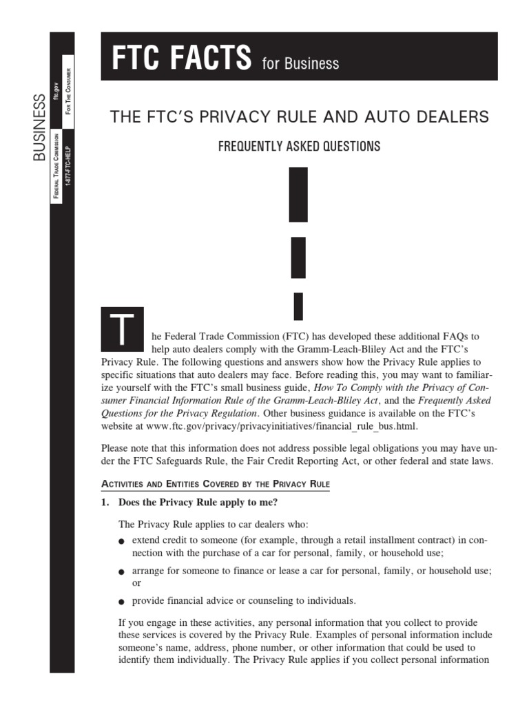 FTC Facts: The FTC'S Privacy Rule and Auto Dealers | PDF | American ...