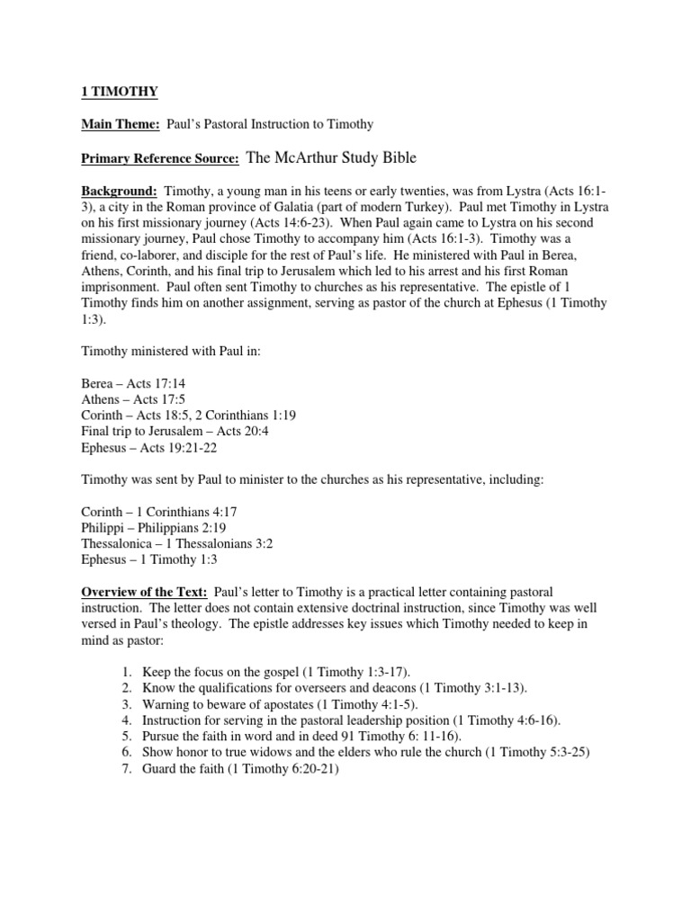 1 Timothy | PDF | Paul The Apostle | Saint Timothy