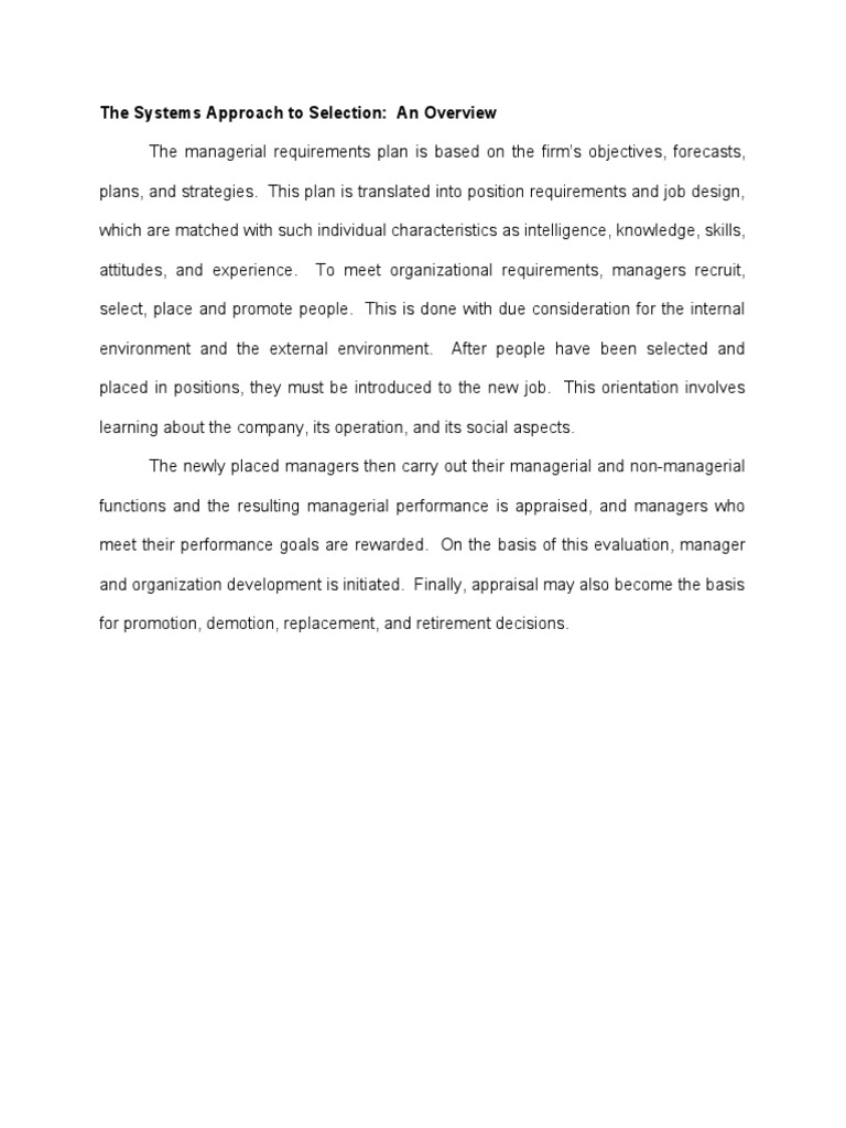 The Systems Approach To Selection An Overview | PDF
