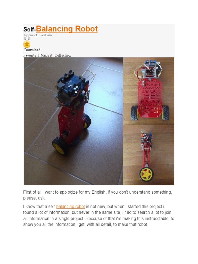 Balancing Robot: Self | PDF | Kalman Filter | Gyroscope