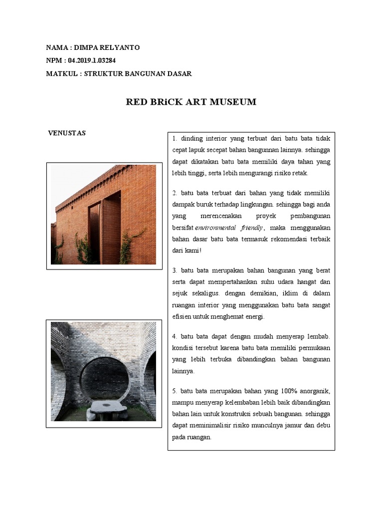 Analisis Struktur Bangunan Museum Seni Batu Bata Merah (Red Brick Art Museum) Berdasarkan Sifat ...