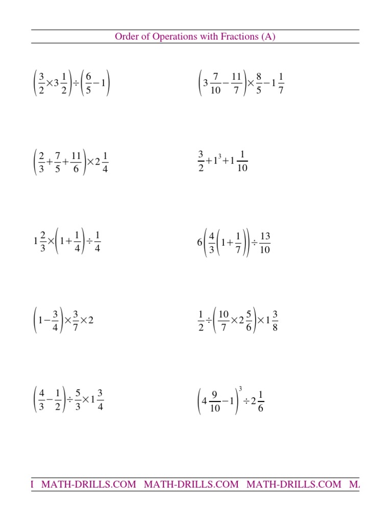 2.c Order of Operations With Fractions | PDF