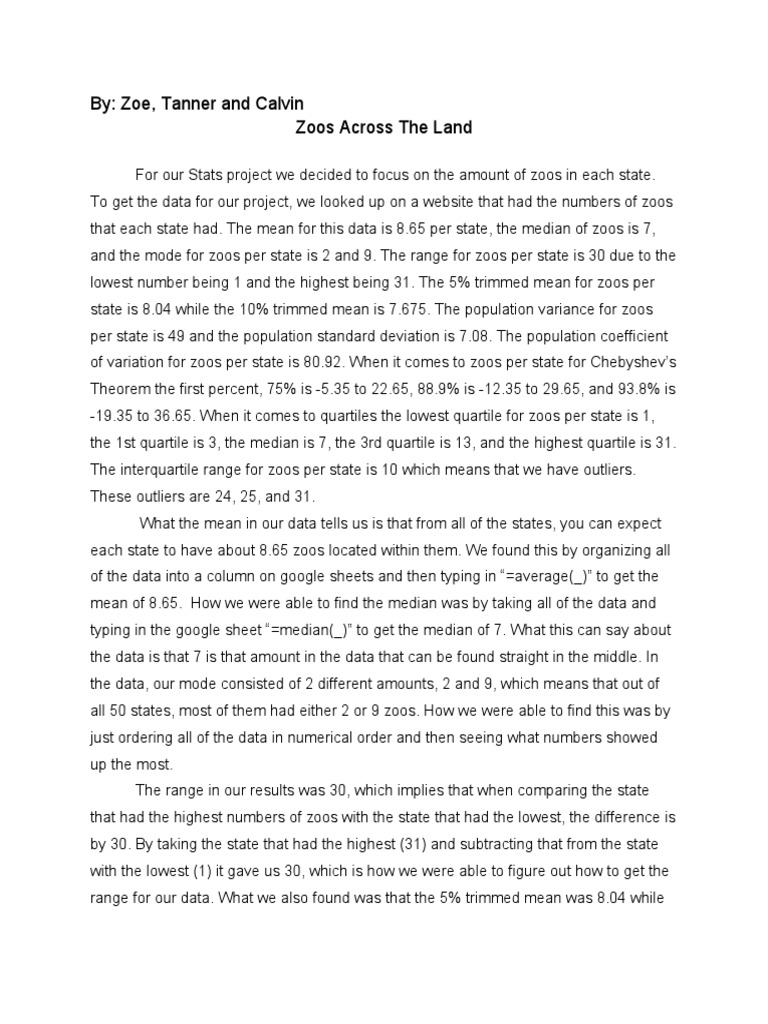 Chapter 3 Stats Projects | PDF | Quartile | Mean