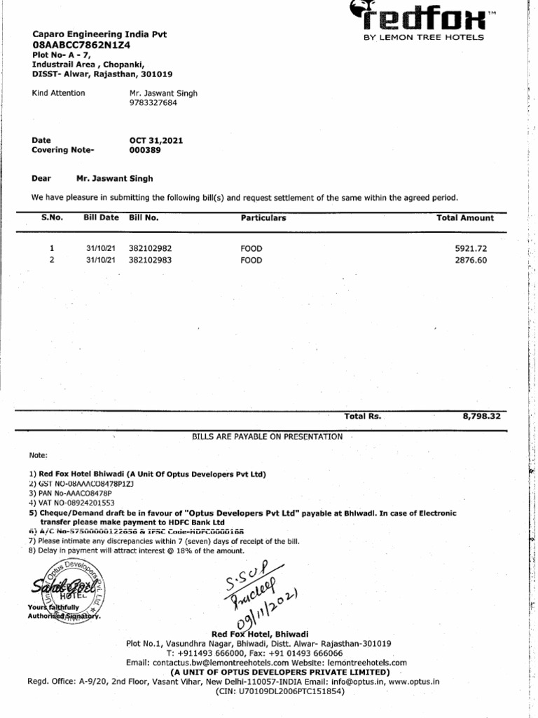Caparo Engineering India PVT Covering Note 000389 | PDF