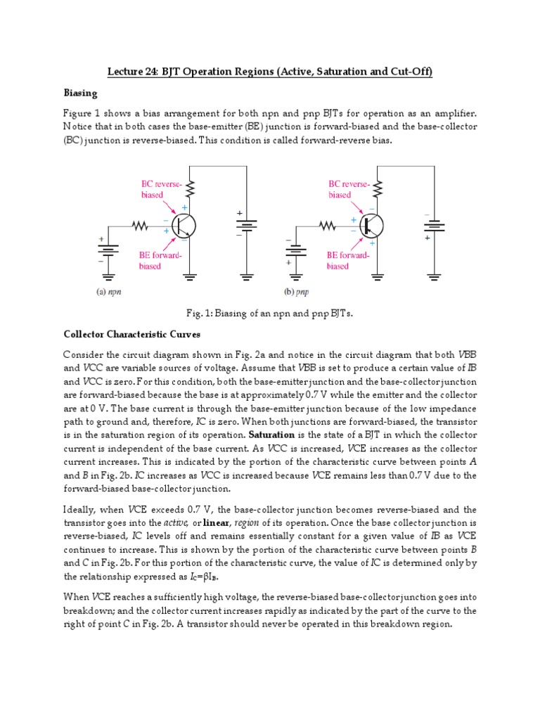 Lecture 24: BJT Operation Regions (Active, Saturation and Cut-Off ...