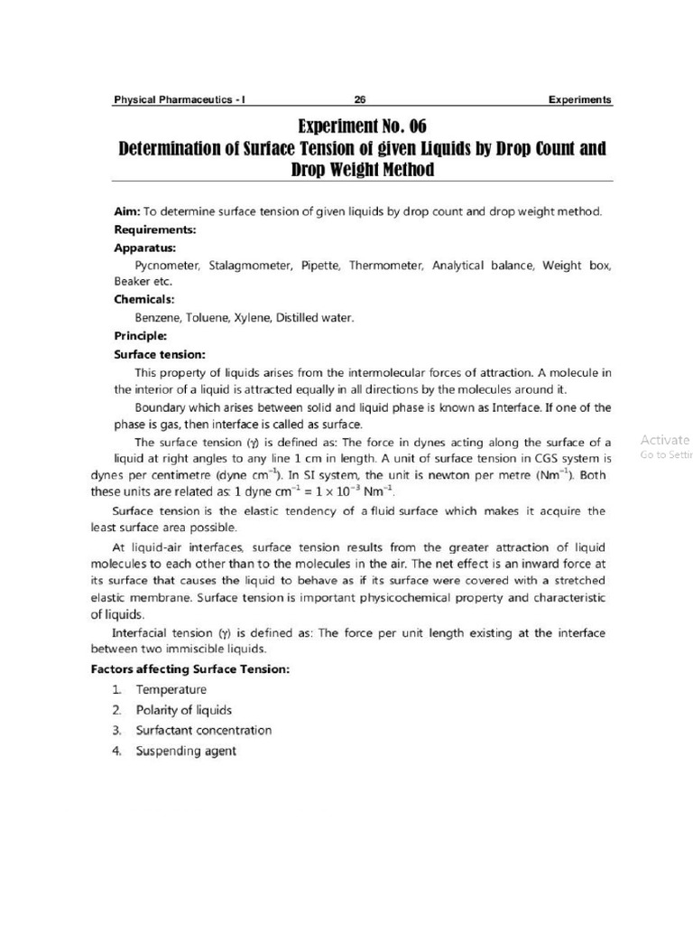 Surface Tension by Drop Weight Method | PDF