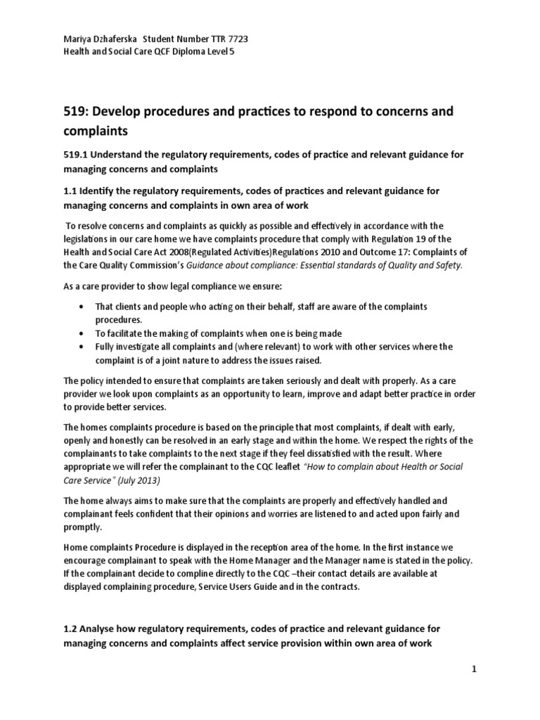 1understand The Regulatory Requirements, Codes of Practice and Relevant ...