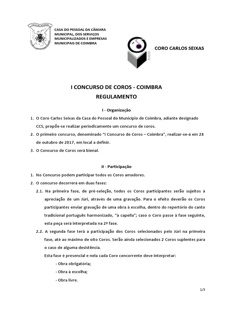 Regulamento-CONCURSO DE COROS | PDF