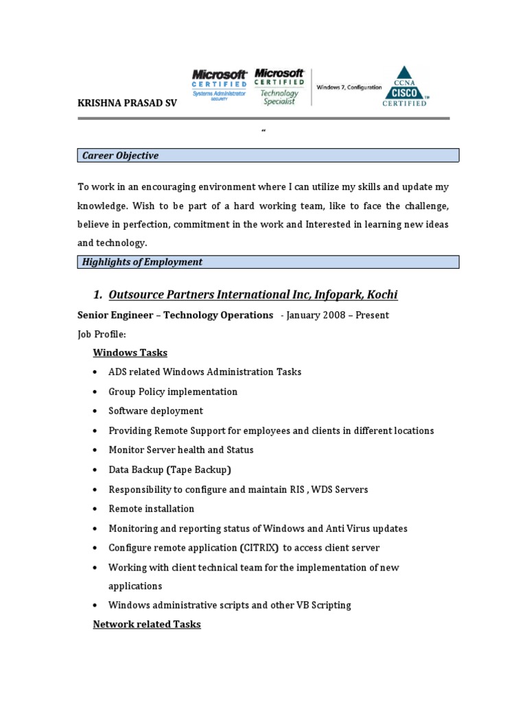 Krishna Prasad SV Updated | PDF | Cisco Certifications | Computer Science