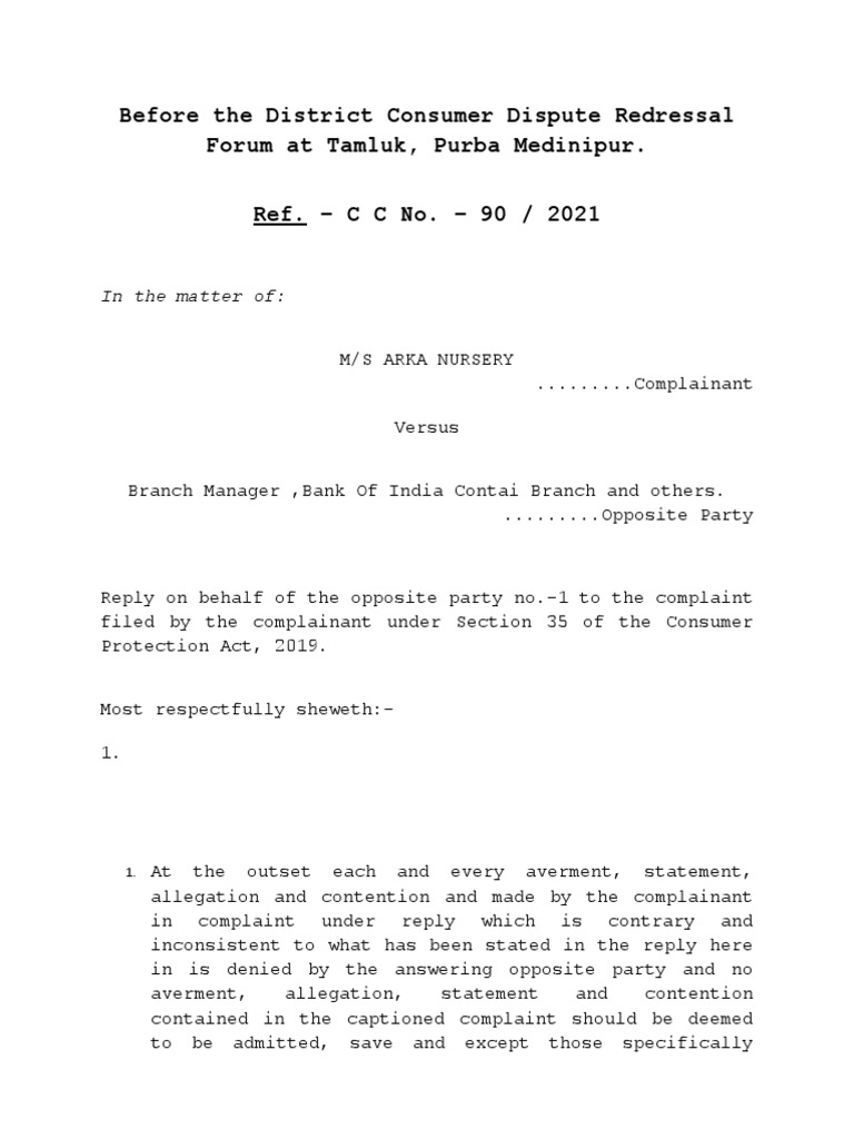 Reply to Consumer Complaint Case 90/2021 | PDF | Insurance | Interest