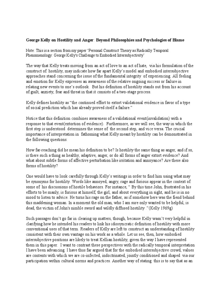 A New Psychology of Anger: George Kelly's Phenomenology of Hostility ...