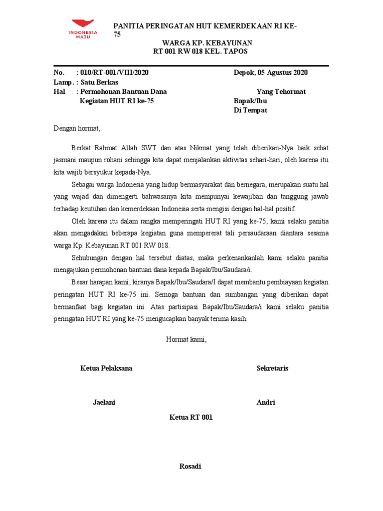 Proposal Hut Ri Ke 75 | PDF