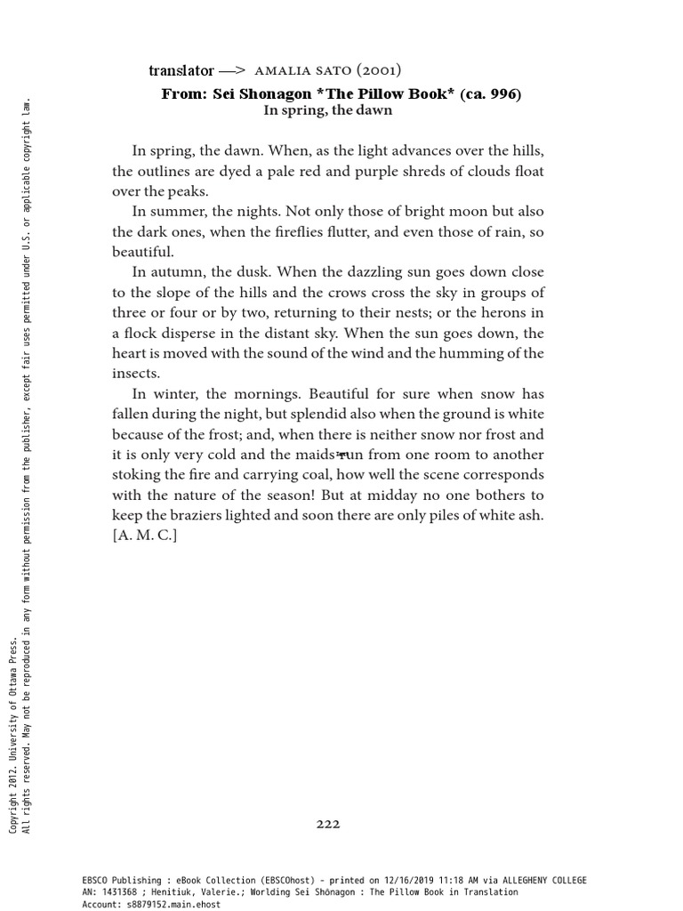 Sei Shonagon - The Pillow Book | PDF