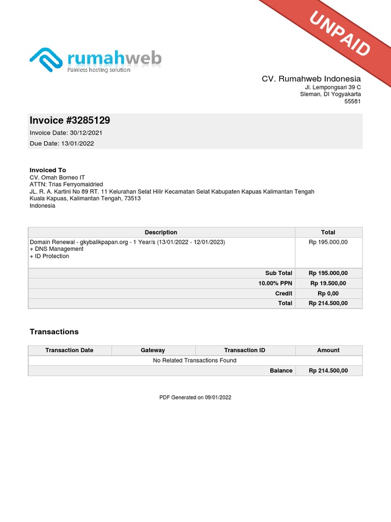 Invoice #3285129: CV. Rumahweb Indonesia | PDF