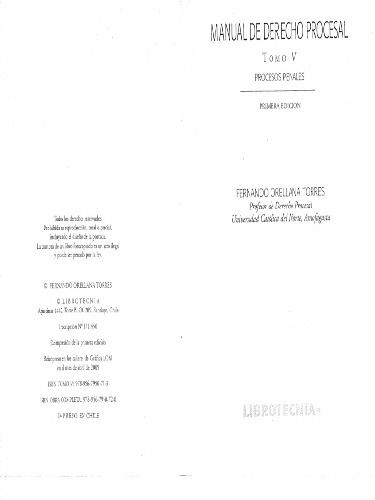 Orellana Torres, Fernando - Manual de Derecho Procesal. Tomo V | PDF | Mandato | Detención ...