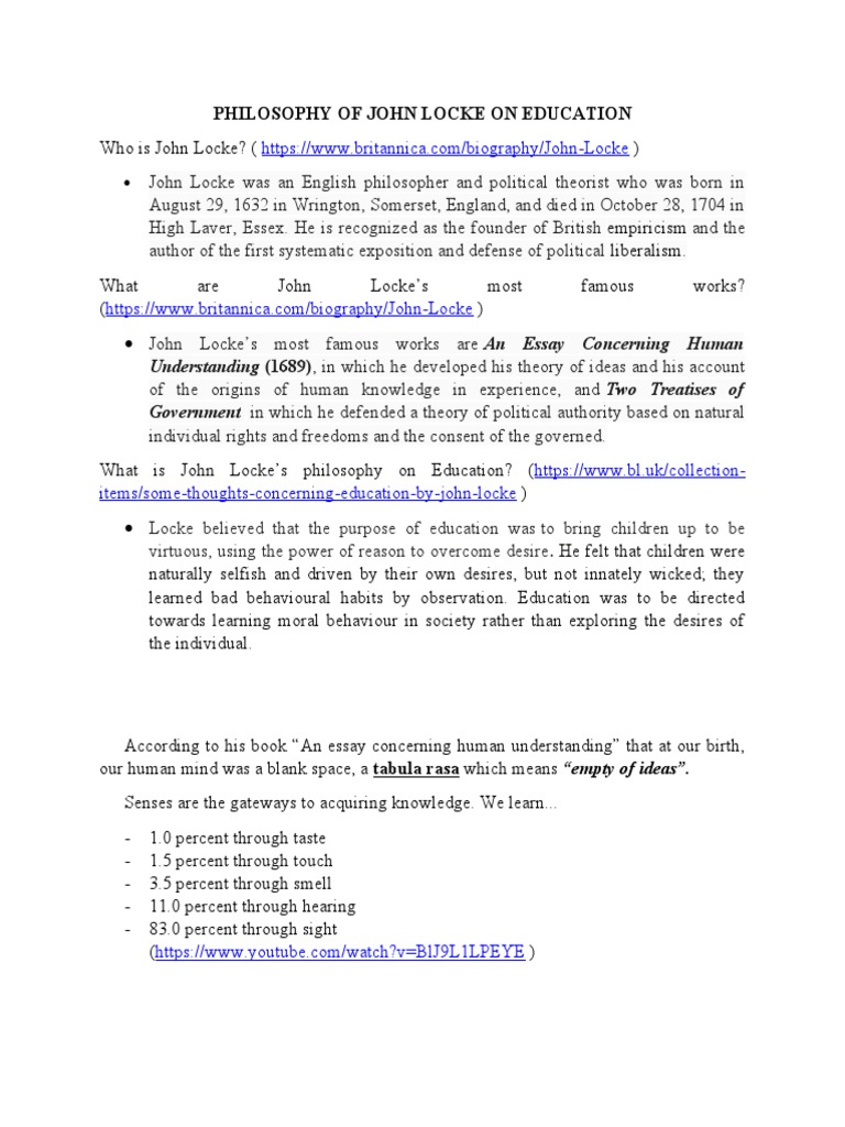 Philosophy of John Locke On Education | PDF | John Locke | Idea