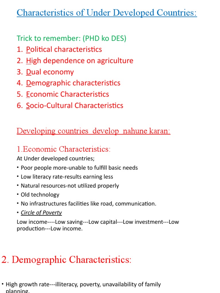 CH-4 Characteristics of Underdeveloped Countries | PDF