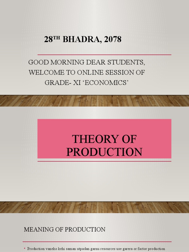 Class - XI Theory of Production | PDF | Production Function | Labour ...
