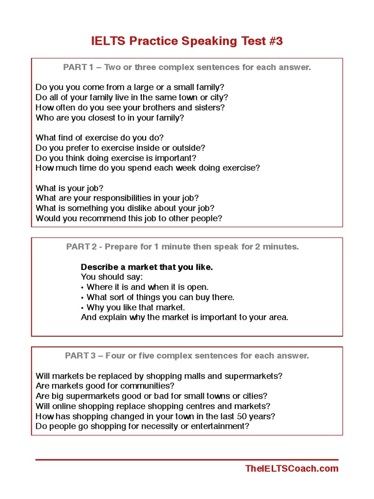 IELTS Speaking Practice Test 3 | PDF