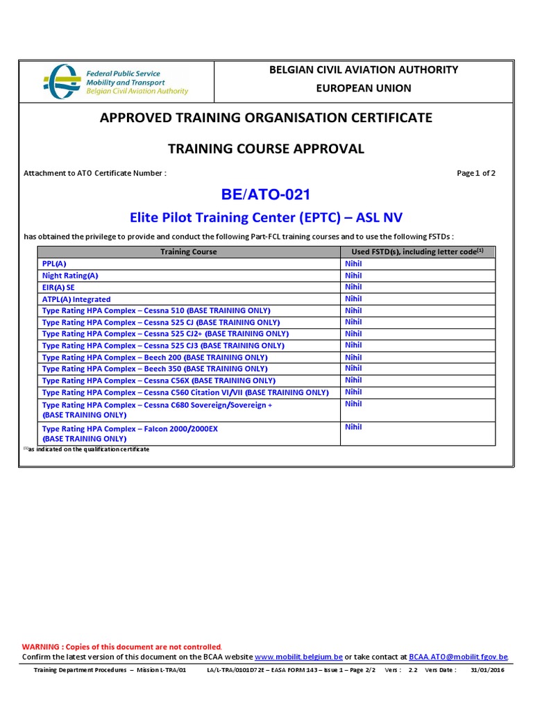 BCAA Approved Training Organisation Certificate | PDF | Aerospace ...