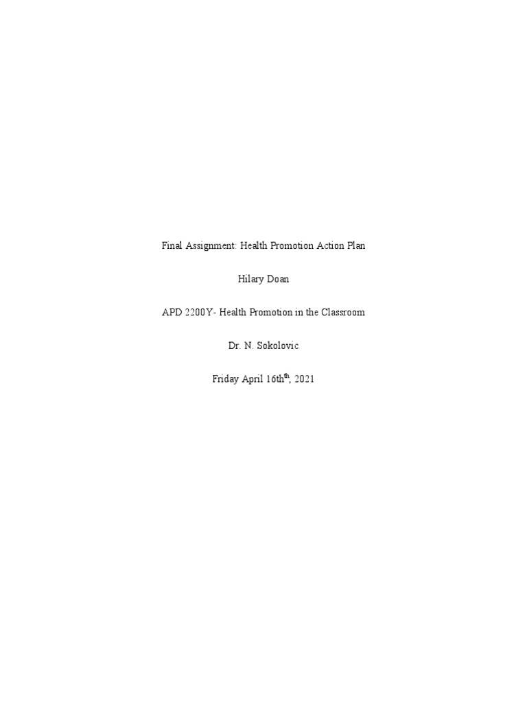 APD2200 - Health Promotion Action Plan | PDF | Anxiety | Mindfulness