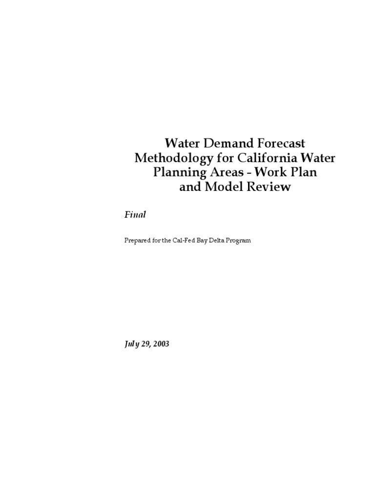 Water Demand Forecast Methodology For California Water Planning Areas ...