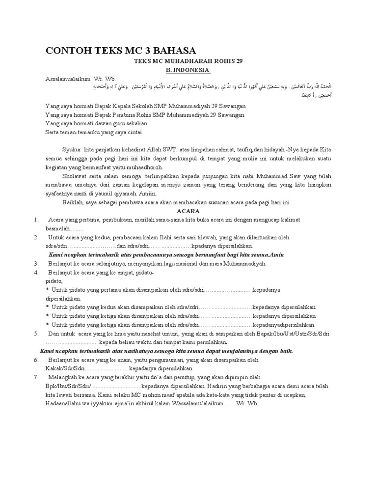 Contoh Teks MC 3 Bahasa | PDF