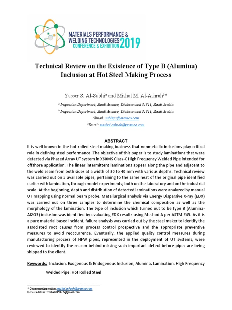 Technical Review On Alumina Inclusion | PDF | Pipe (Fluid Conveyance ...