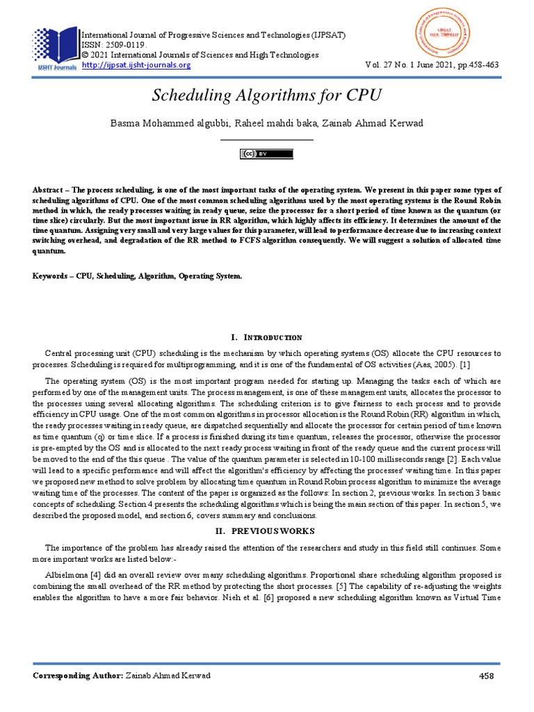 Scheduling Algorithms For CPU | PDF | Scheduling (Computing) | Computer ...
