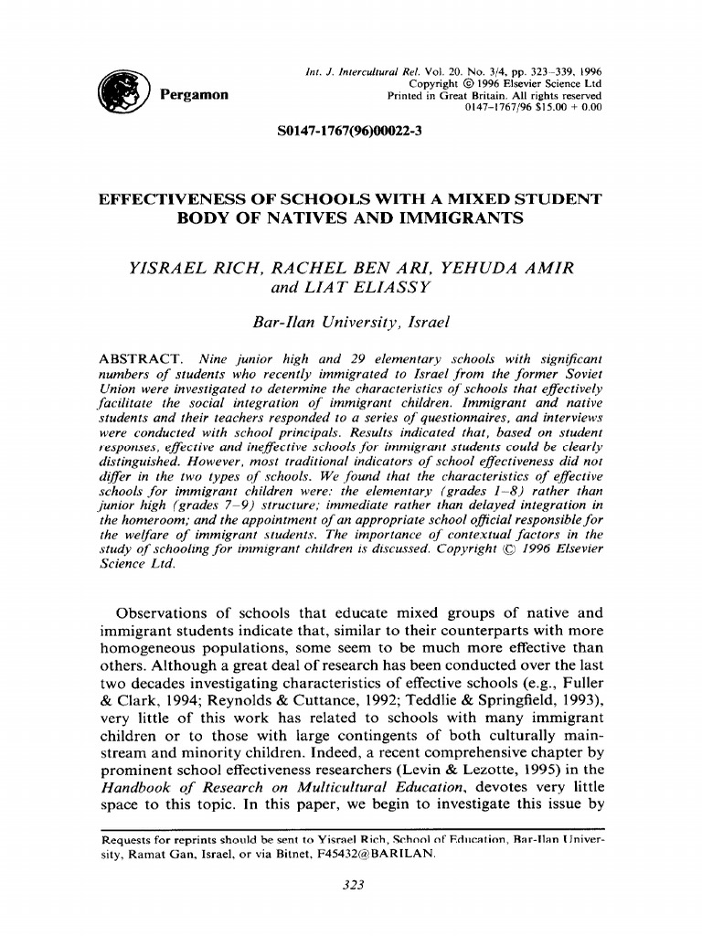 Effectiveness of Schools With A Mixed Student Body of Natives and ...