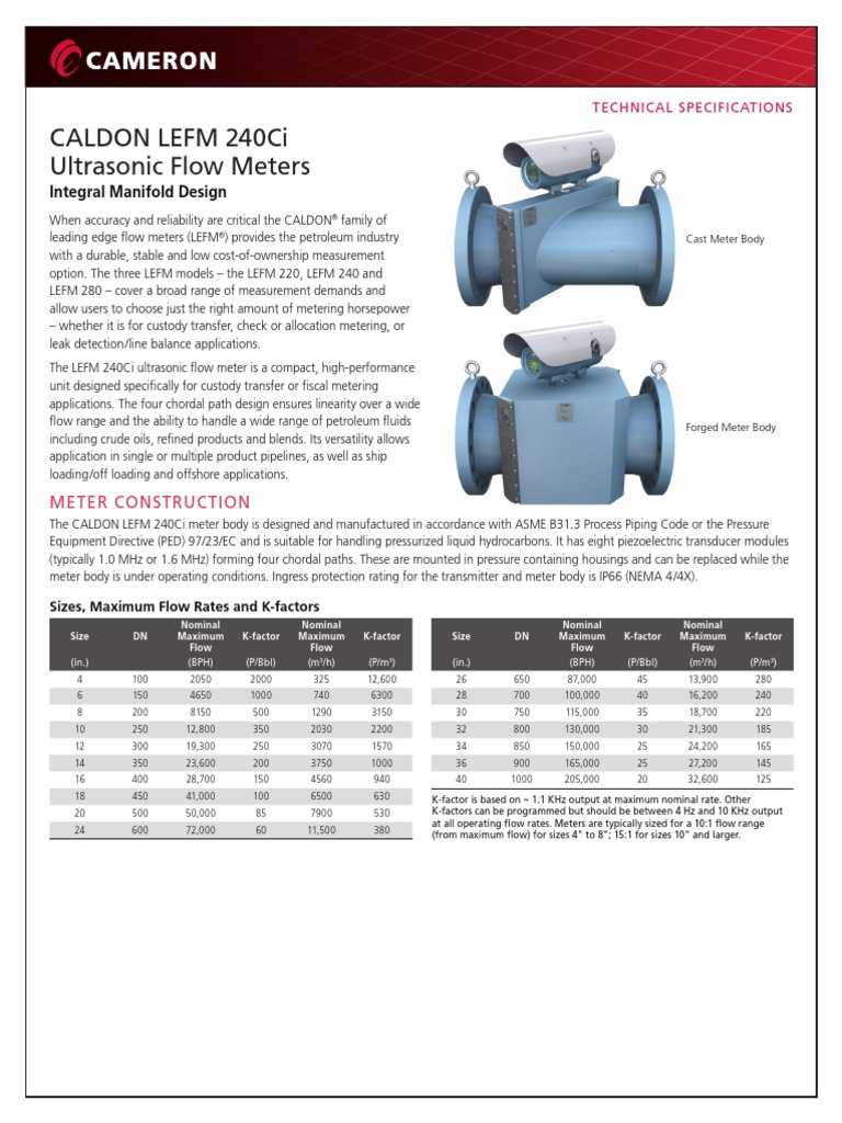 Caldon Lefm 240ci Ultrasonic Flow Meters: Integral Manifold Design ...