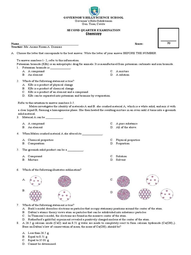 Chemistry 9 2nd QT Exam | PDF | Atoms | Chemical Elements