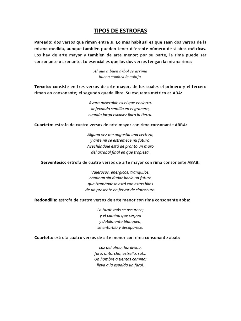 Tipos de Estrofas | PDF | Rima | Sonetos