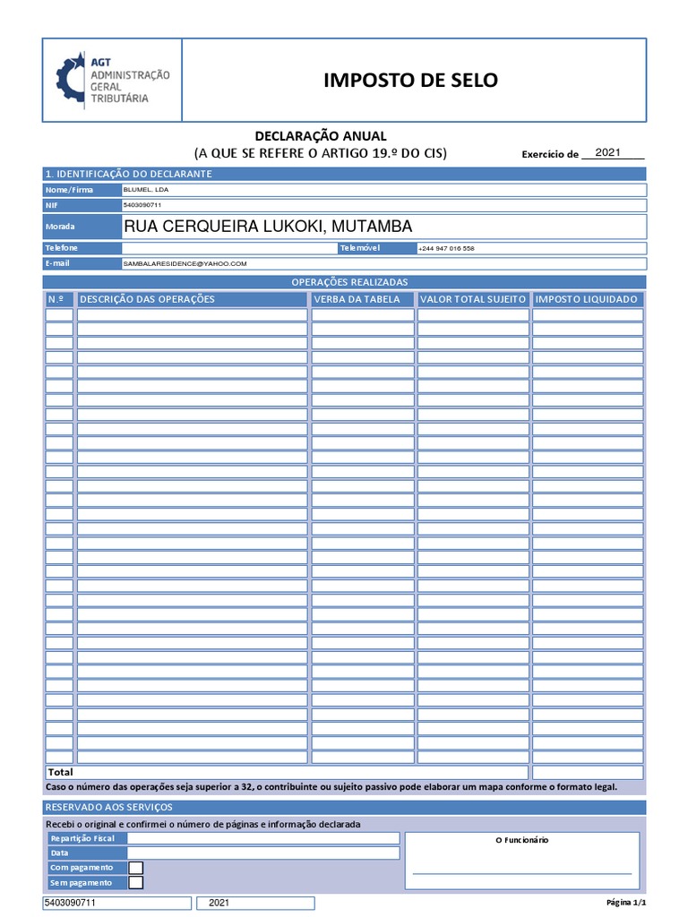 Modelo 1 de Imposto de Selo 2021 | PDF
