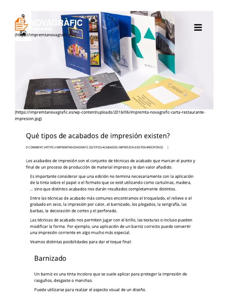 IA - L5 - EnlaceWeb - Qué Tipos de Acabados de Impresión Existen - Impremta Novagrafic | PDF ...