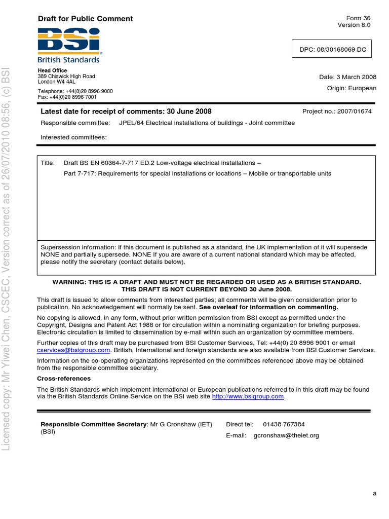 BS en 60364-7-717 | PDF | Electrical Wiring | Manufactured Goods