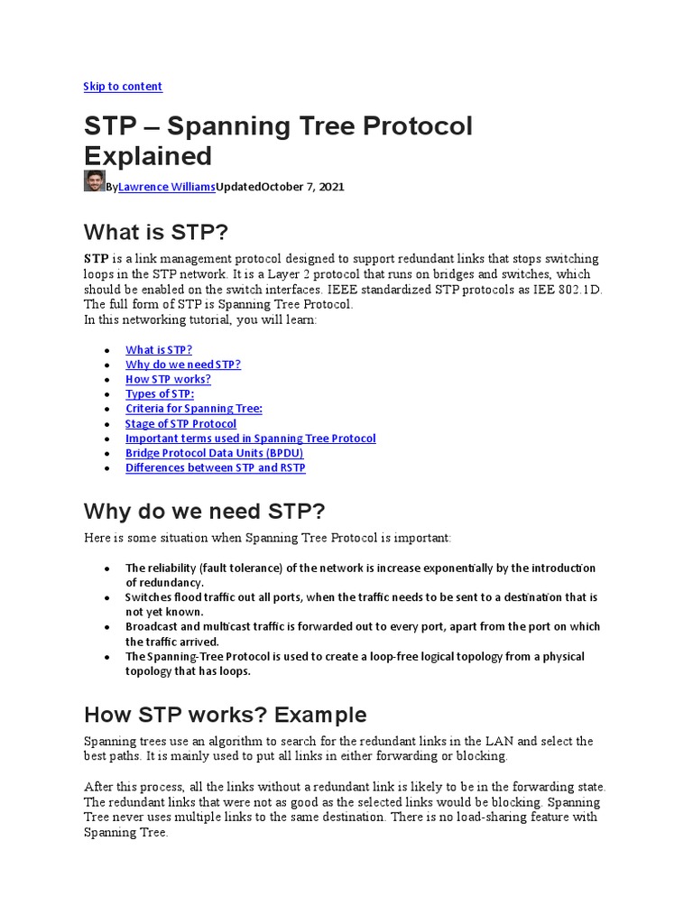 STP - Spanning Tree Protocol Explained | PDF | Network Switch | Computer Architecture