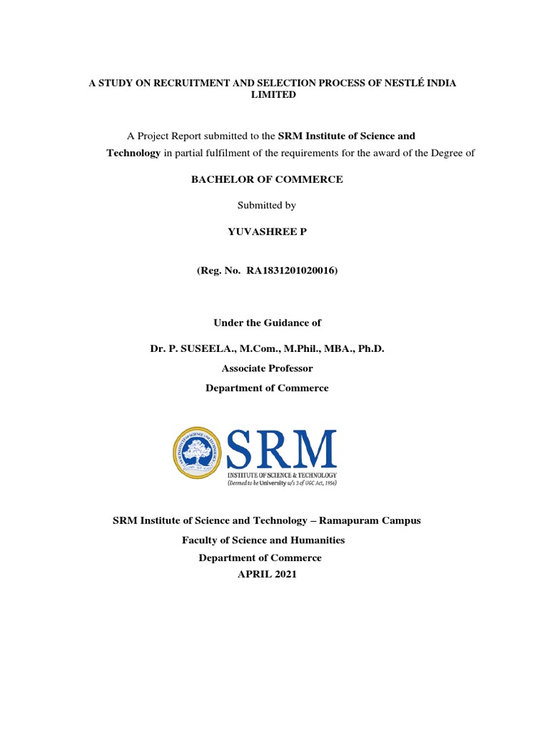 Yuvashree P (RA1831201020016) | PDF | Recruitment | Human Resources