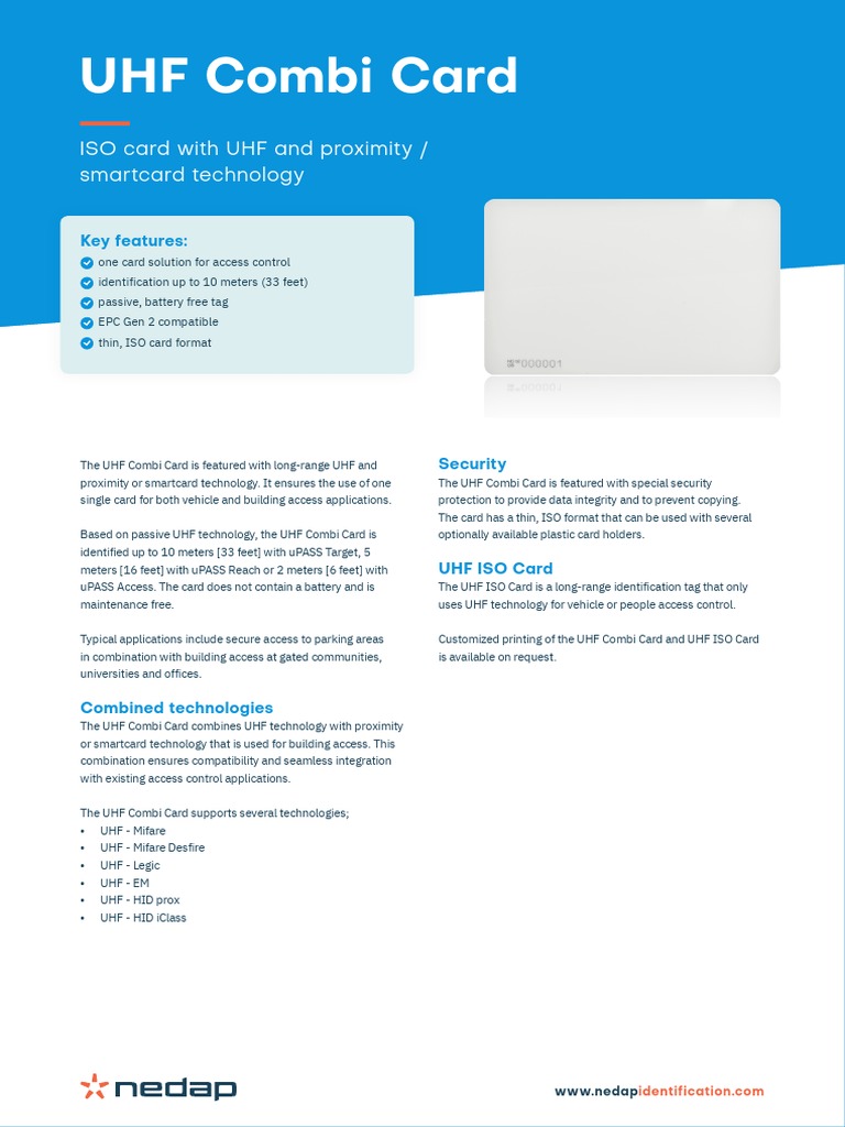 UHF Combi Card for Access Control | PDF | Smart Card | Access Control