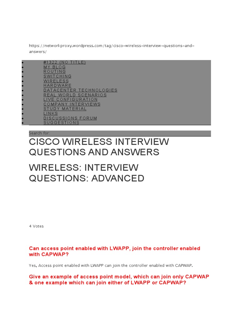 Cisco Wireless Interview Qustion and Answers | PDF | Wireless Lan | Ip ...