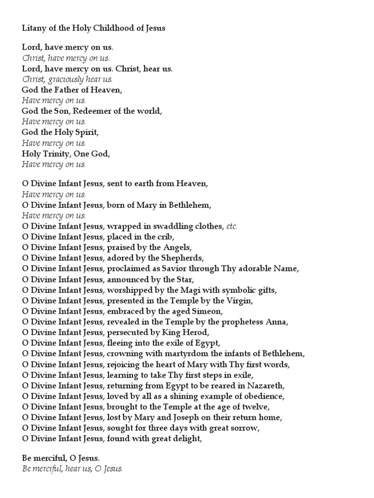 Litany Prayers to the Infant Jesus | PDF | Jesus | Mary, Mother Of Jesus