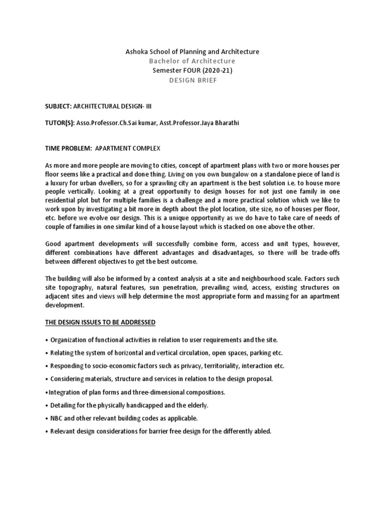 Design Brief Apartment Complex | PDF | Apartment